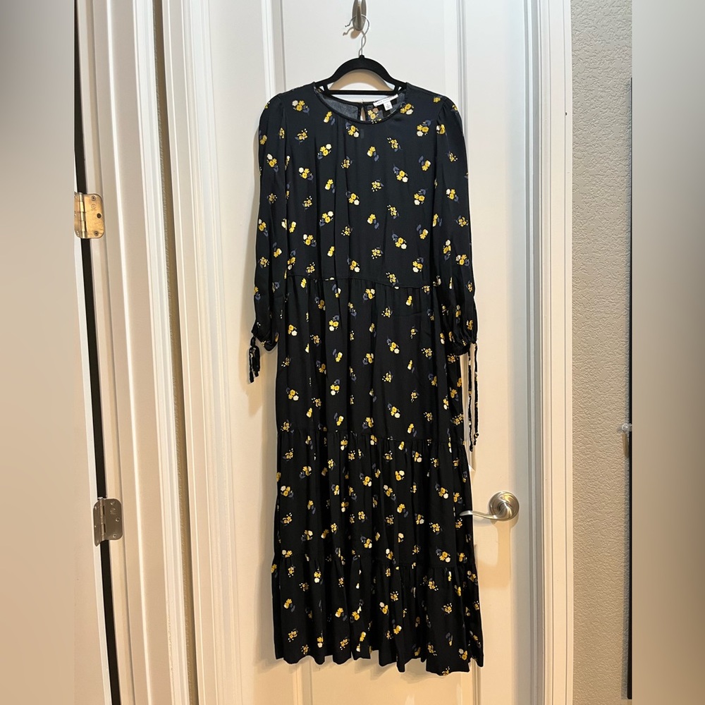 Free Assembly Smocked Maxi Dress 3/4 Sleeve, Black Fl… - Gem